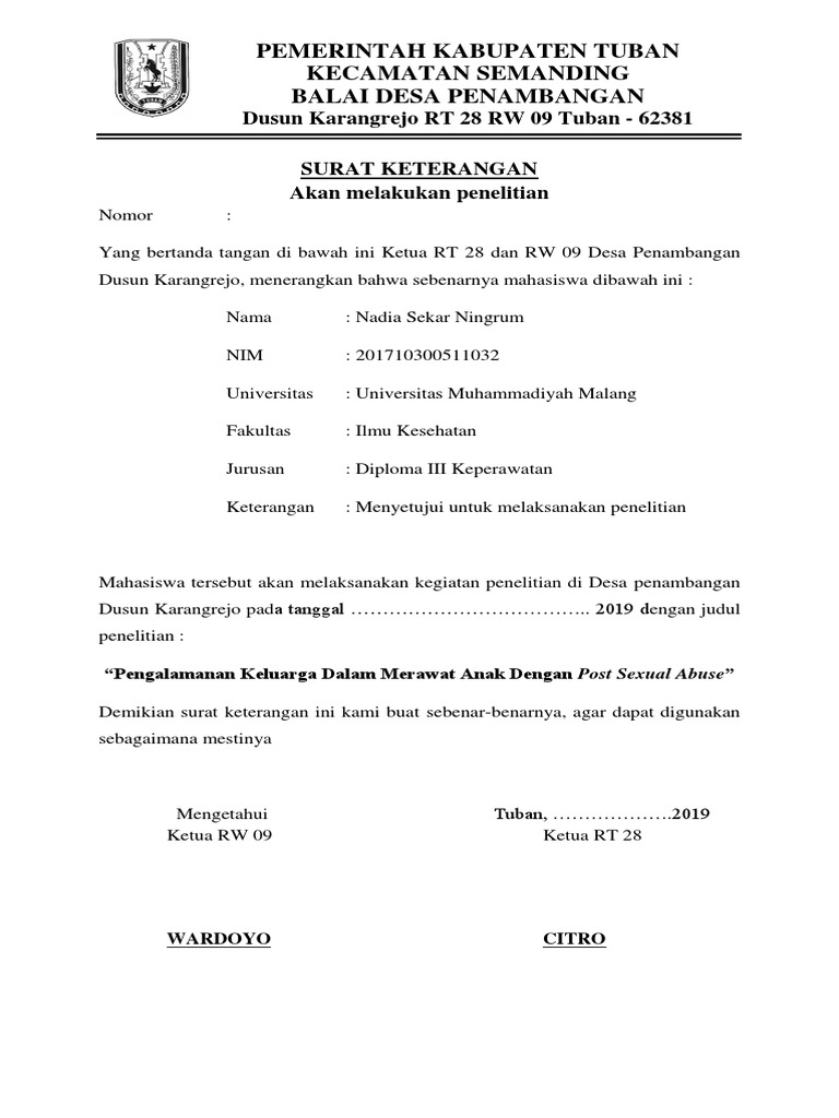 Contoh Surat Dari Balai Desa Penambangan1 | PDF