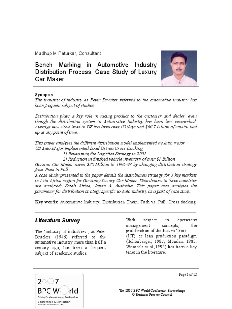 Paper Bench Marking in Automotive Industry Distribution Process | PDF ...