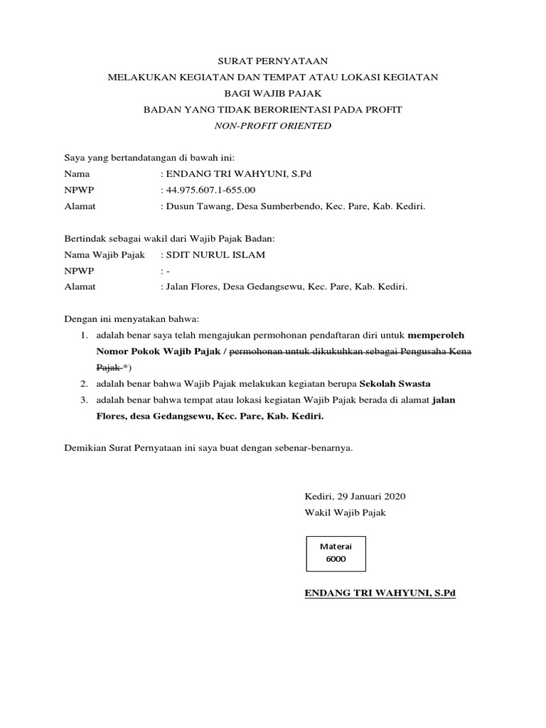 Surat Pernyataan NPWP | PDF