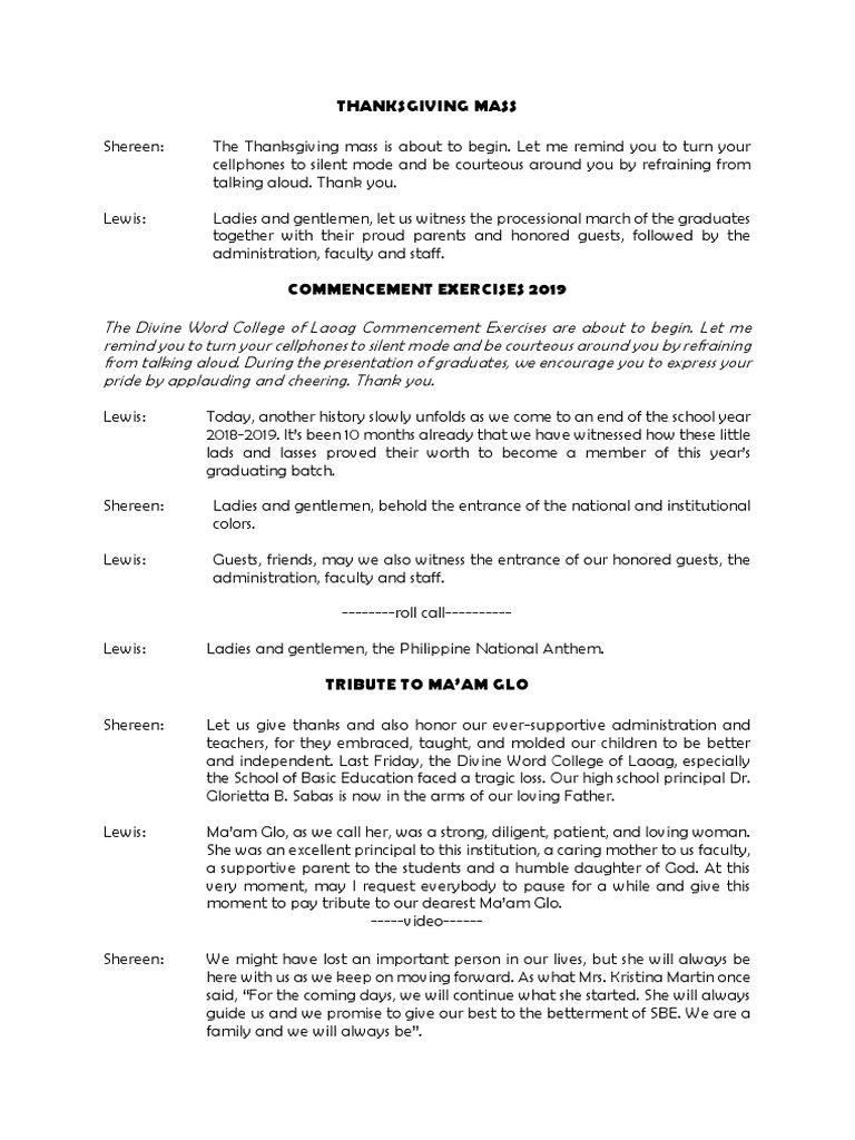 Script of Graduation Ceremonies For EMCEE | PDF