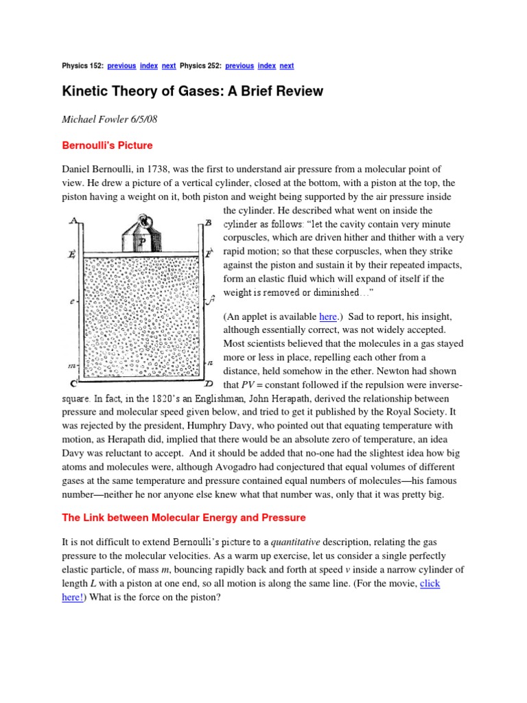 Kinetic Theory of Gases: A Brief Review: Michael Fowler 6/5/08 | PDF ...