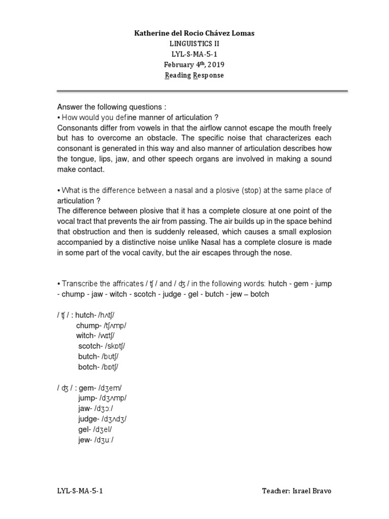Manner Of Articulation Diagram Learning English: Manner Of A