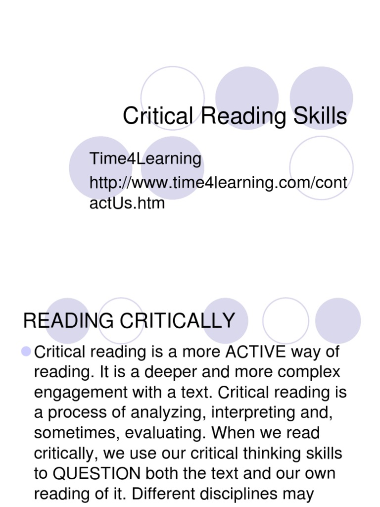 Critical Reading for Students | PDF | Reading Comprehension | Critical ...