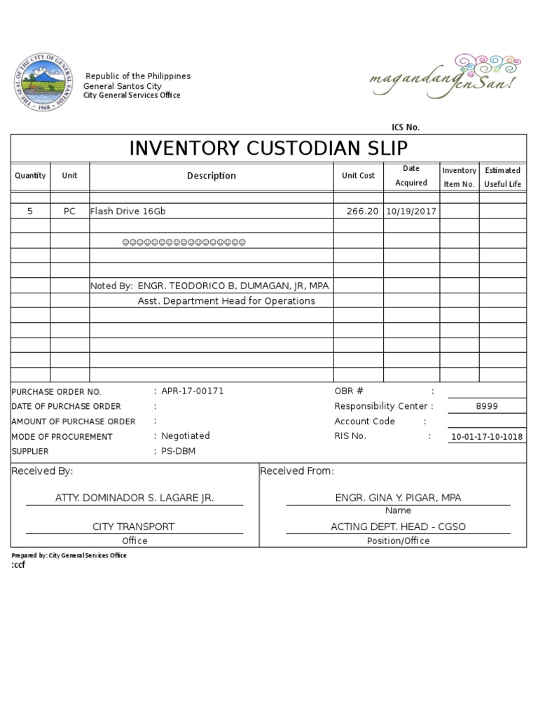 Inventory Custodian Slip Overview | PDF | Inventory | Sports Equipment