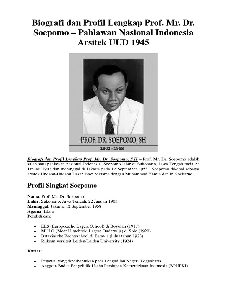 Biografi Lengkap Prof. Soepomo | PDF