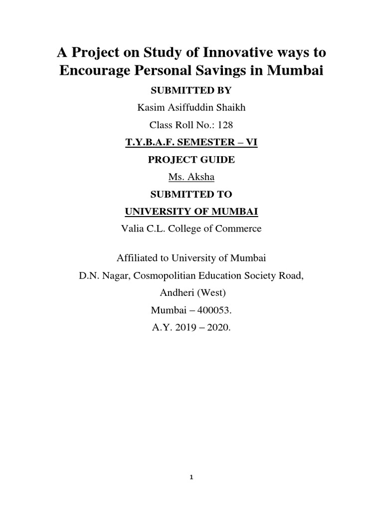 A Project On Study of Innovative Ways To Encourage Personal Savings in ...