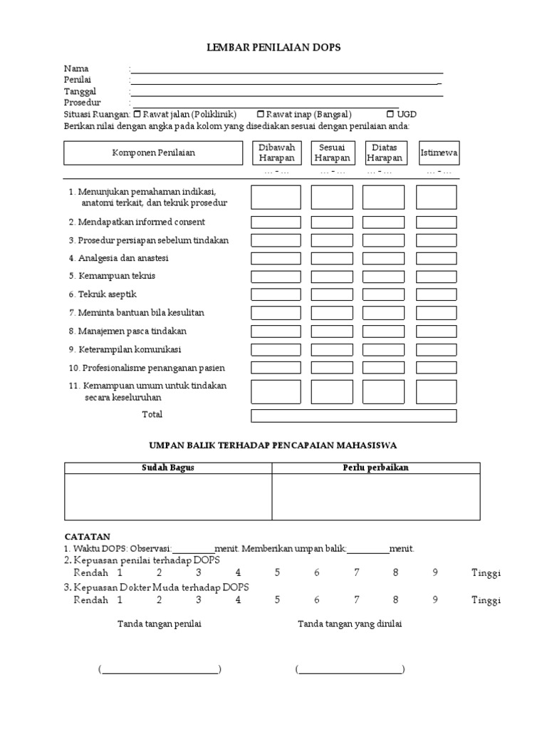 Lembar Penilaian Dops | PDF