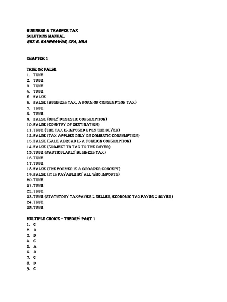 Business and Transfer Taxation Chapter 1 Answer Key | PDF