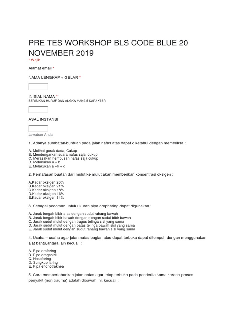 Pre Tes Workshop BLS Code Blue 20 November 2019 | PDF