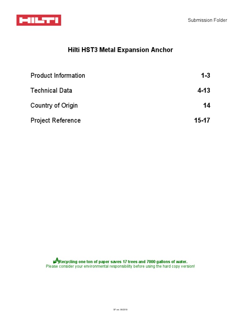 Hilti HST3 | PDF | Strength Of Materials | Concrete