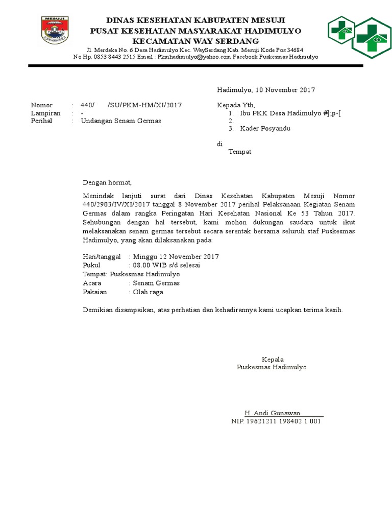 Undangan Senam Germas di Hadimulyo | PDF