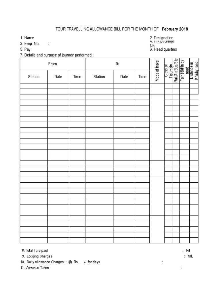 Tour Bill Format | PDF | Fare | Rupee