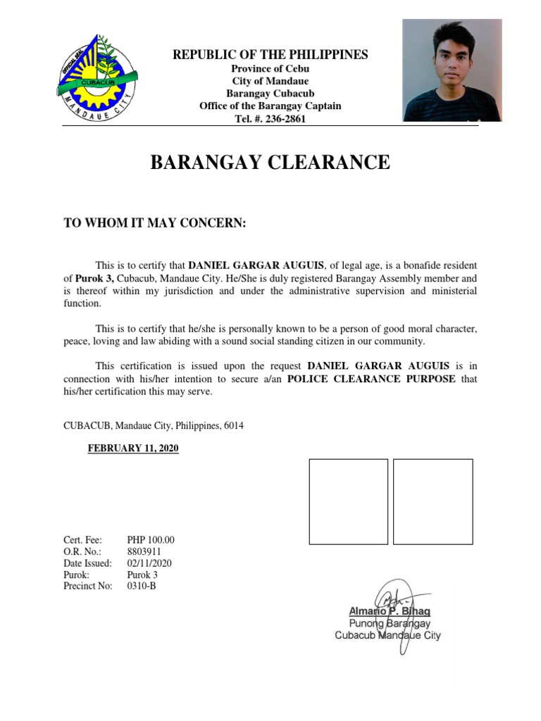 Barangay Clearance for Police Clearance | PDF