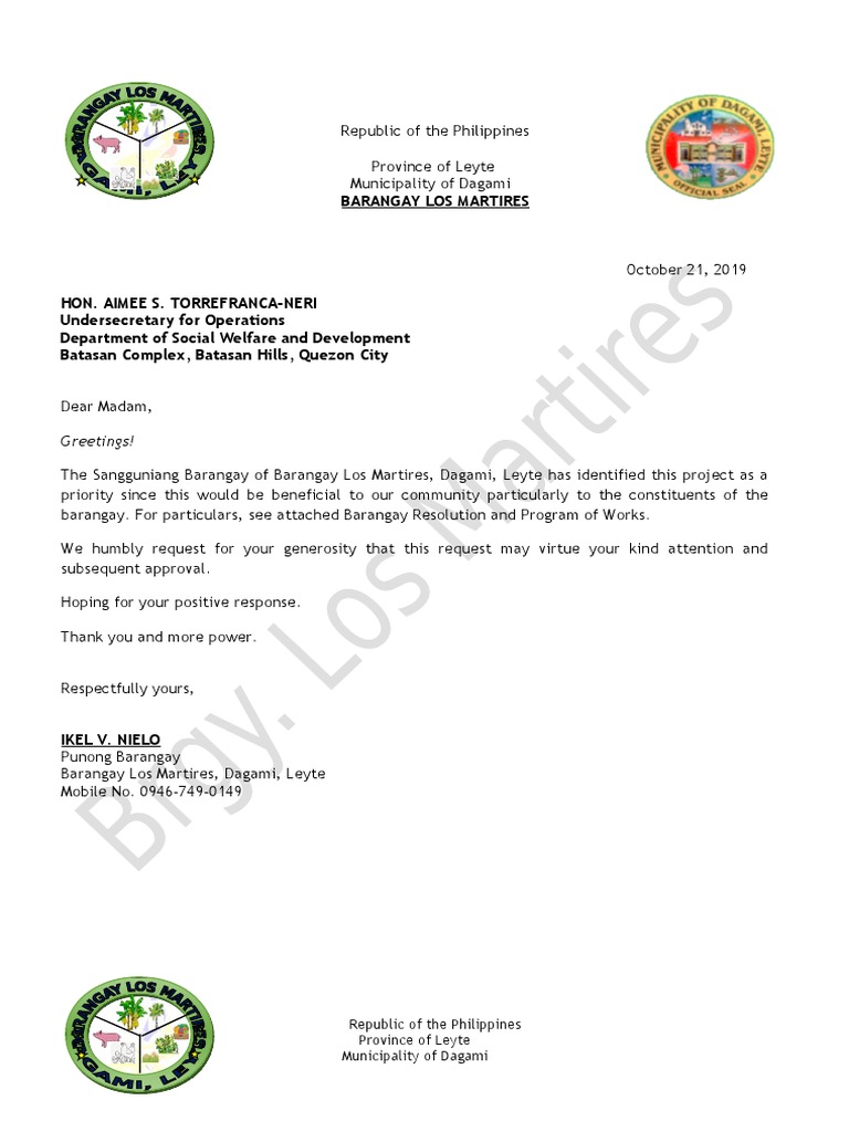 Resolution On Road and Brgy Hall Financial Assistance | PDF ...