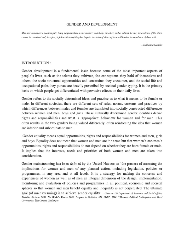 GENDER AND DEVELOPMENT Reaction Paper | PDF | Gender | Gender Studies