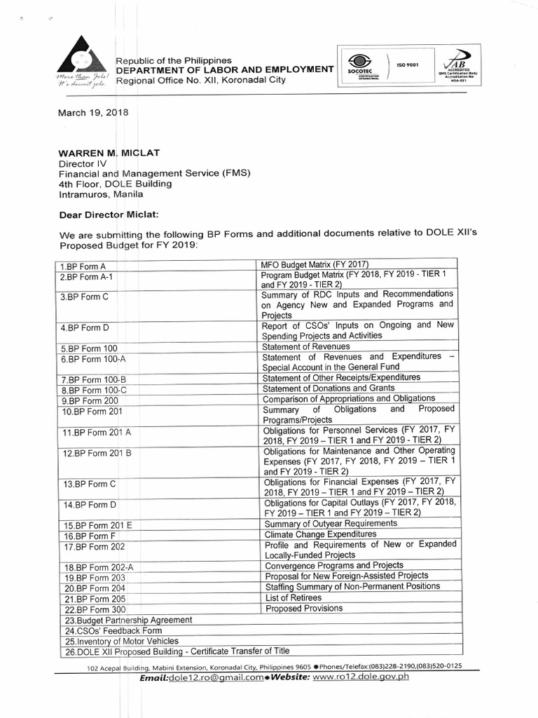 DOLE 12 - Budget Proposal FY2019 | PDF | Welfare | Employment