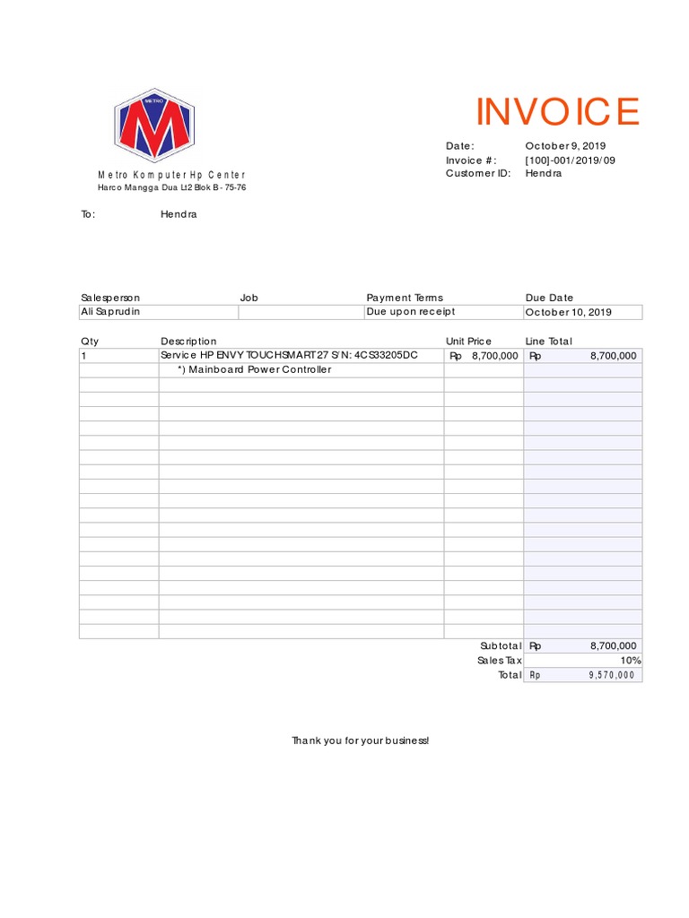 Invoice Service HP Envy | PDF