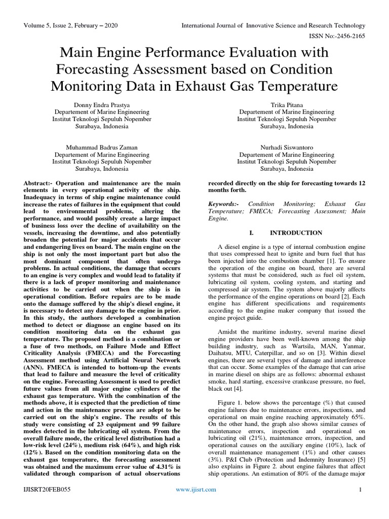 Main Engine Performance Evaluation With Forecasting Assessment Based On Condition Monitoring ...