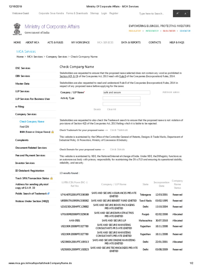 Ministry of Corporate Affairs - MCA Services | PDF | Trademark ...