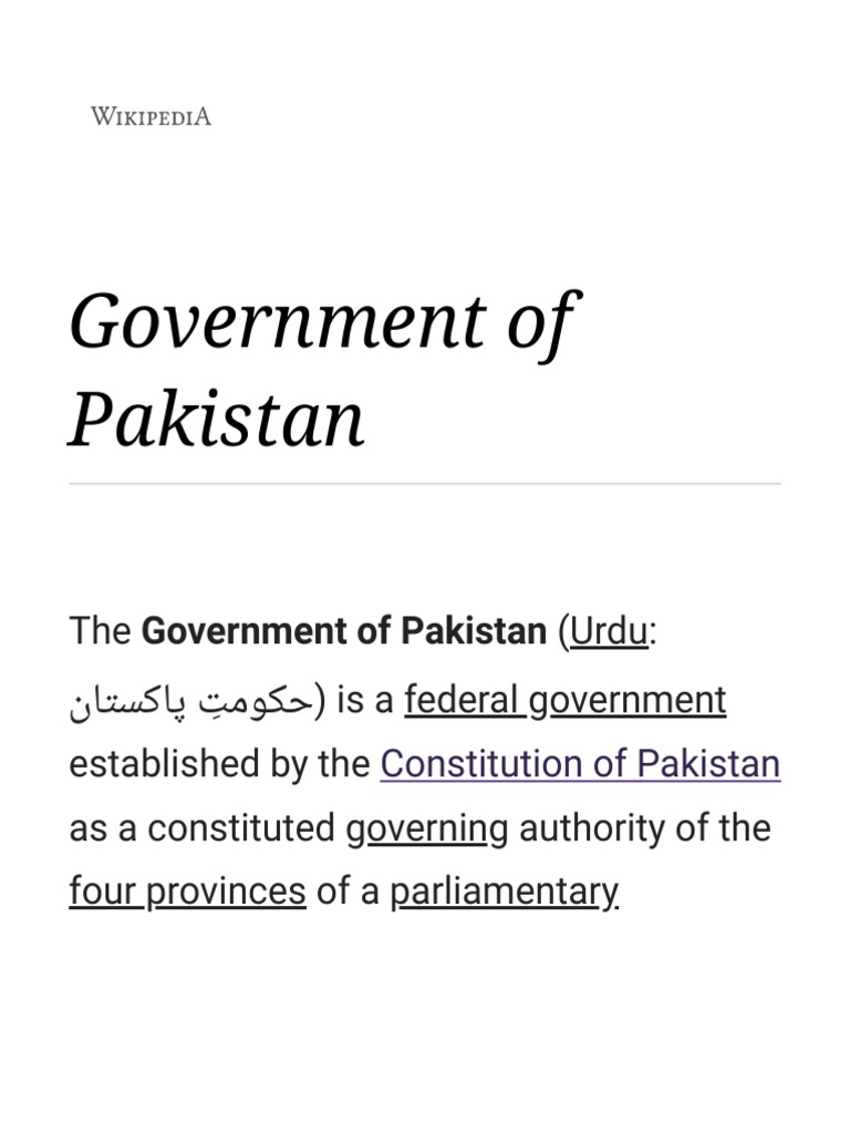 Government of Pakistan - Wikipedia | PDF | Government Of Pakistan ...