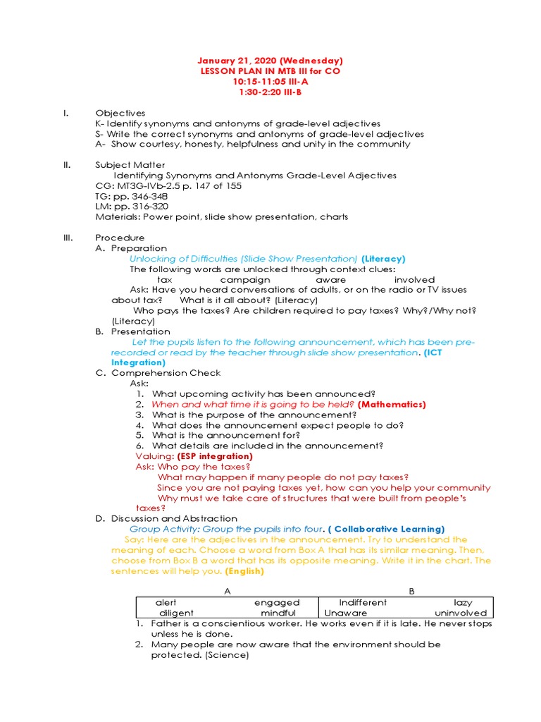 Lesson Plan For CO 4th Quarter | PDF | Lesson Plan | Literacy