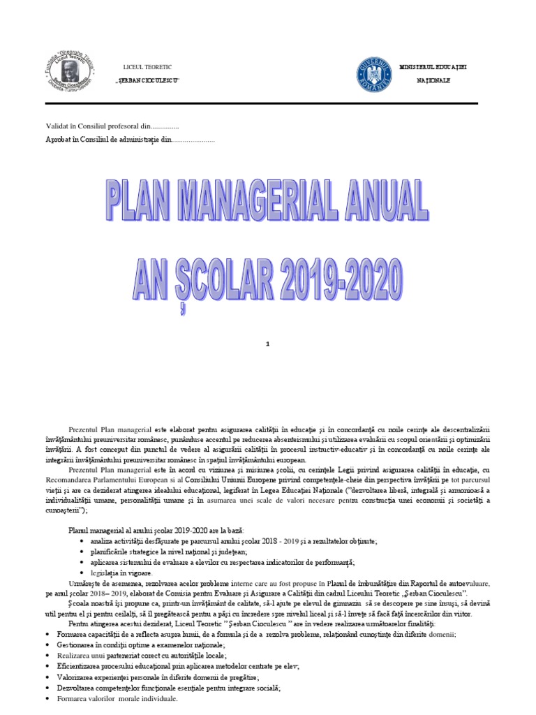 Plan Managerial 2019-2020 PDF | PDF