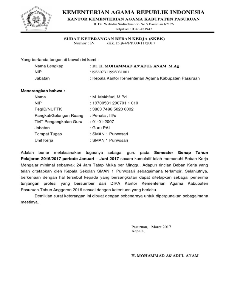 Surat Keterangan SKBK Pak Makhfud | PDF