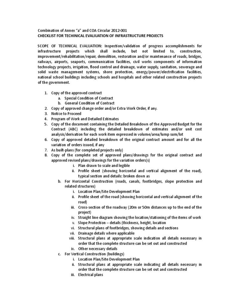 Infrastructure Project Evaluation Checklist | PDF | Infrastructure | Road