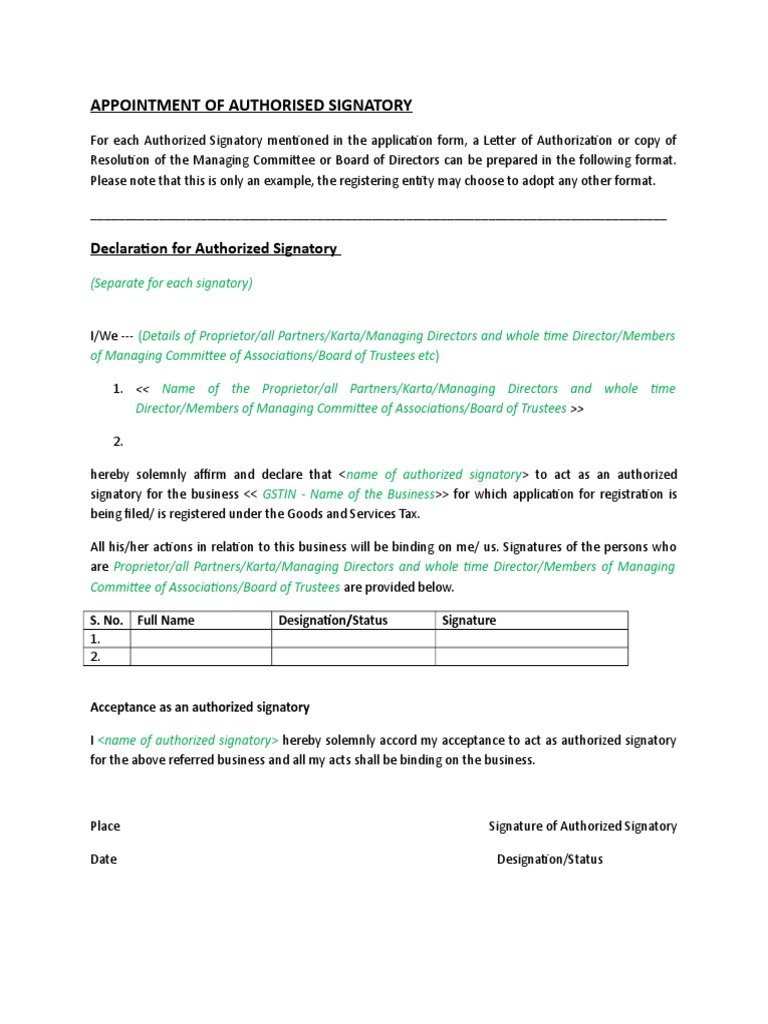 Format Proof of Appointment of Authorized Signatory | PDF