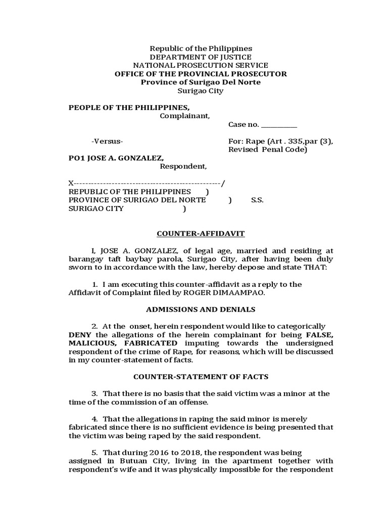 Counter Affidavit Statutory Rape | PDF | Rape | Affidavit