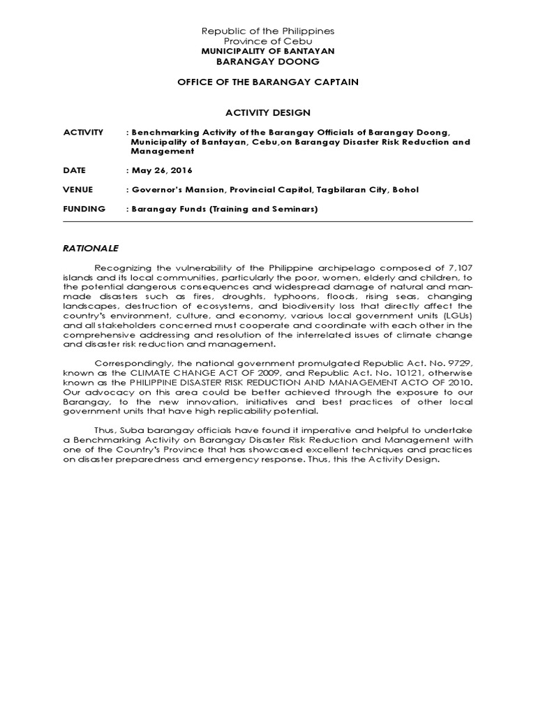 Activity Design | PDF | Disaster Risk Reduction | Emergency Management