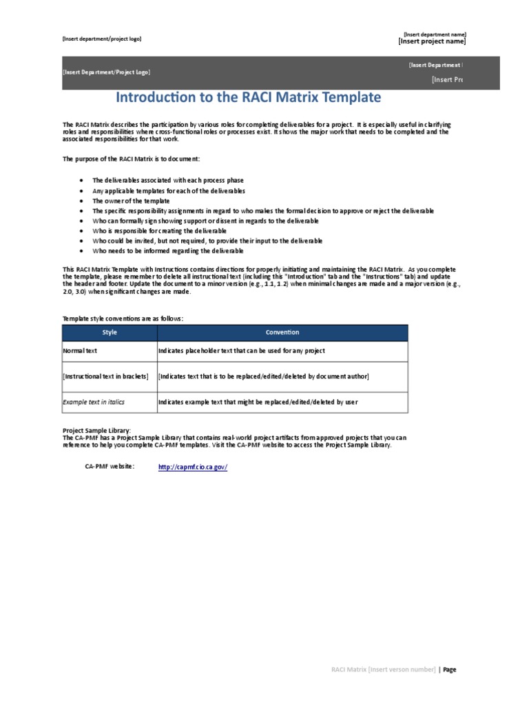 RACI Matrix Template With Instructions | PDF | Project Management ...