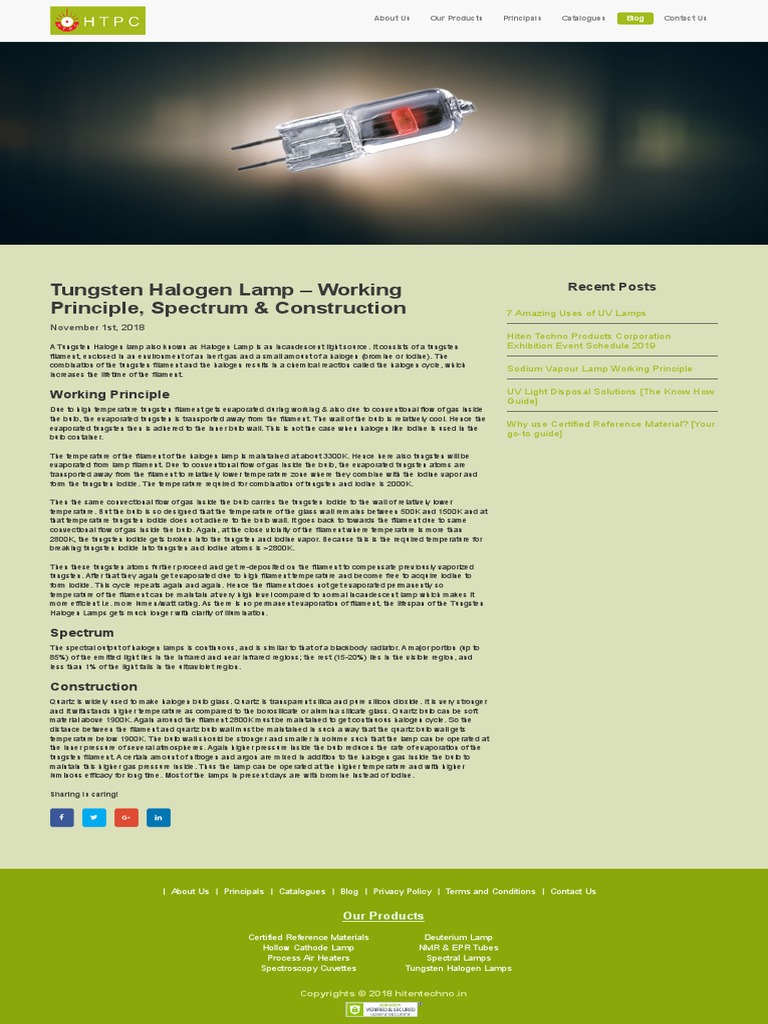 Tungsten Halogen Lamp - Working Principle, Spectrum & Construction PDF ...