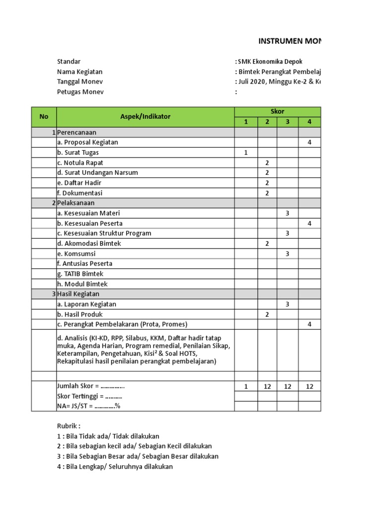 Contoh Instrumen Monev | PDF