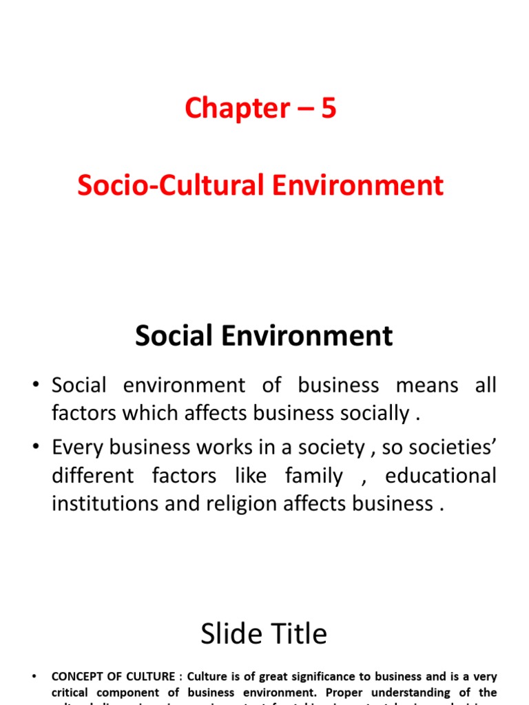 Socio-Cultural Environment in Business | PDF | Value (Ethics) | Society
