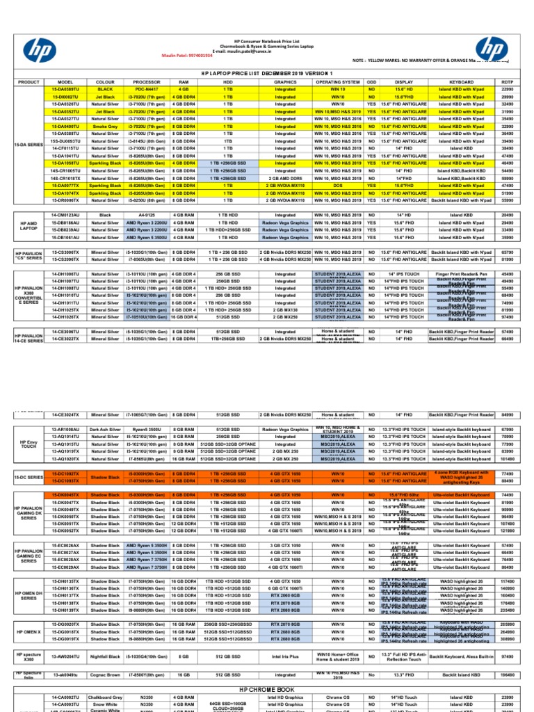 HP Laptop Price List December 2019 | Download Free PDF | Laptop ...