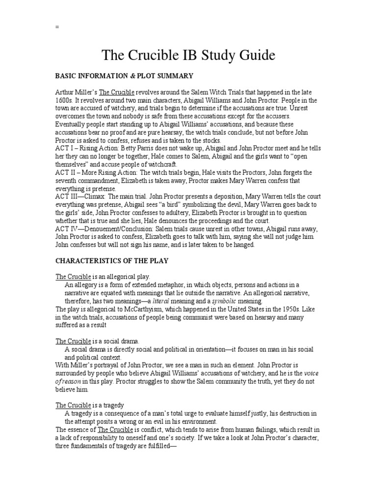 The Crucible by Arthur Miller Study Guide | PDF