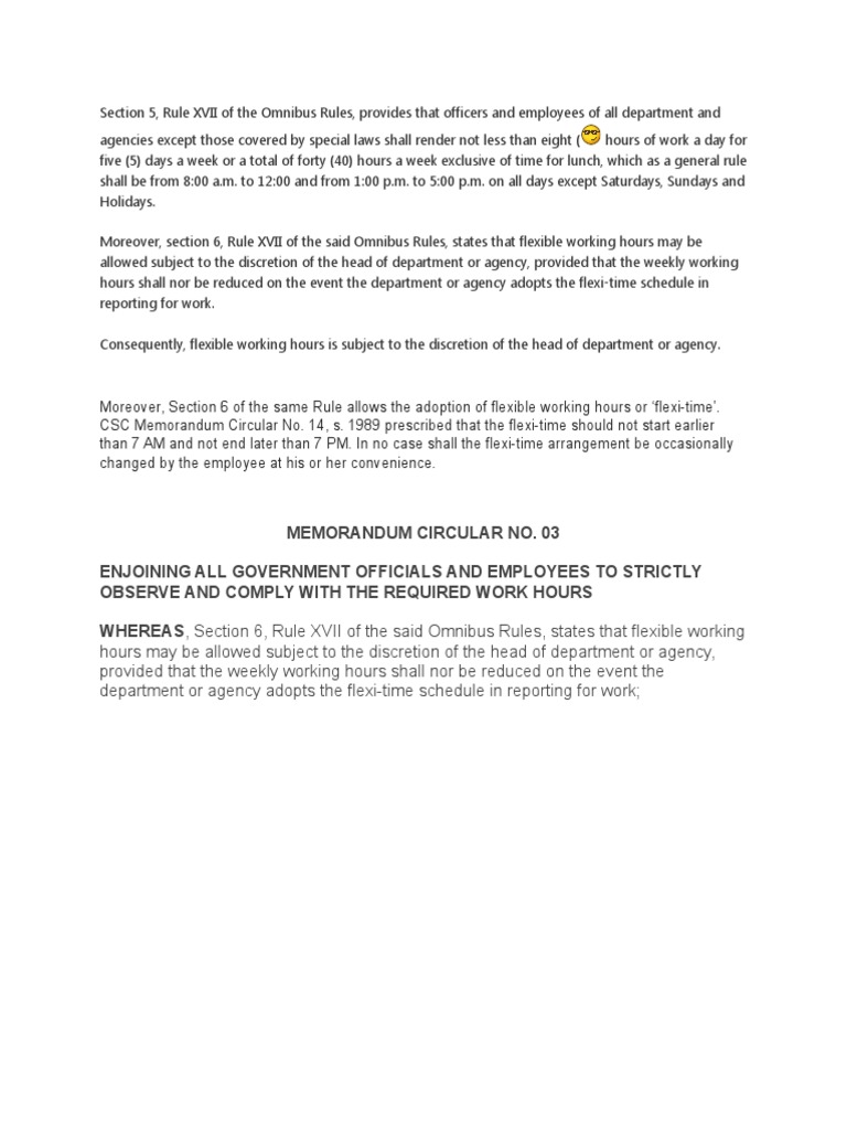 Government work hours and flexi-time rules under Omnibus Rules and CSC ...