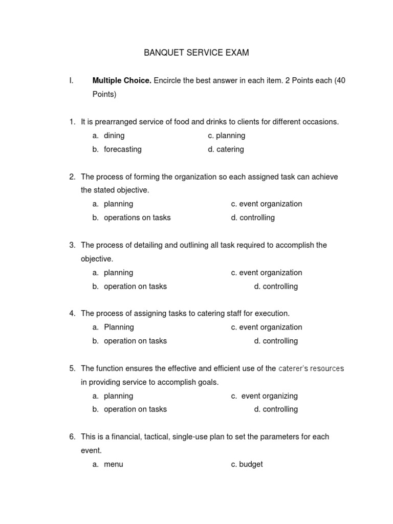 Banquet-and-Catering-Exam | Menu | Restaurants
