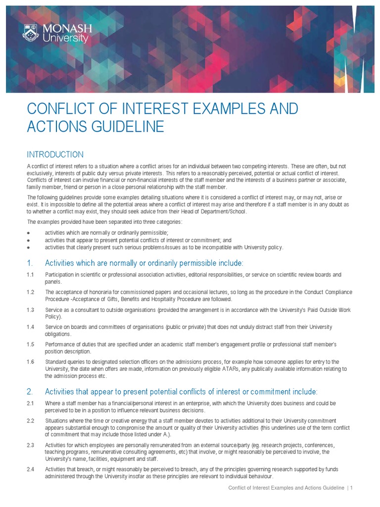Conflict of Interest Examples and Actions Guideline | PDF | Conflict Of ...