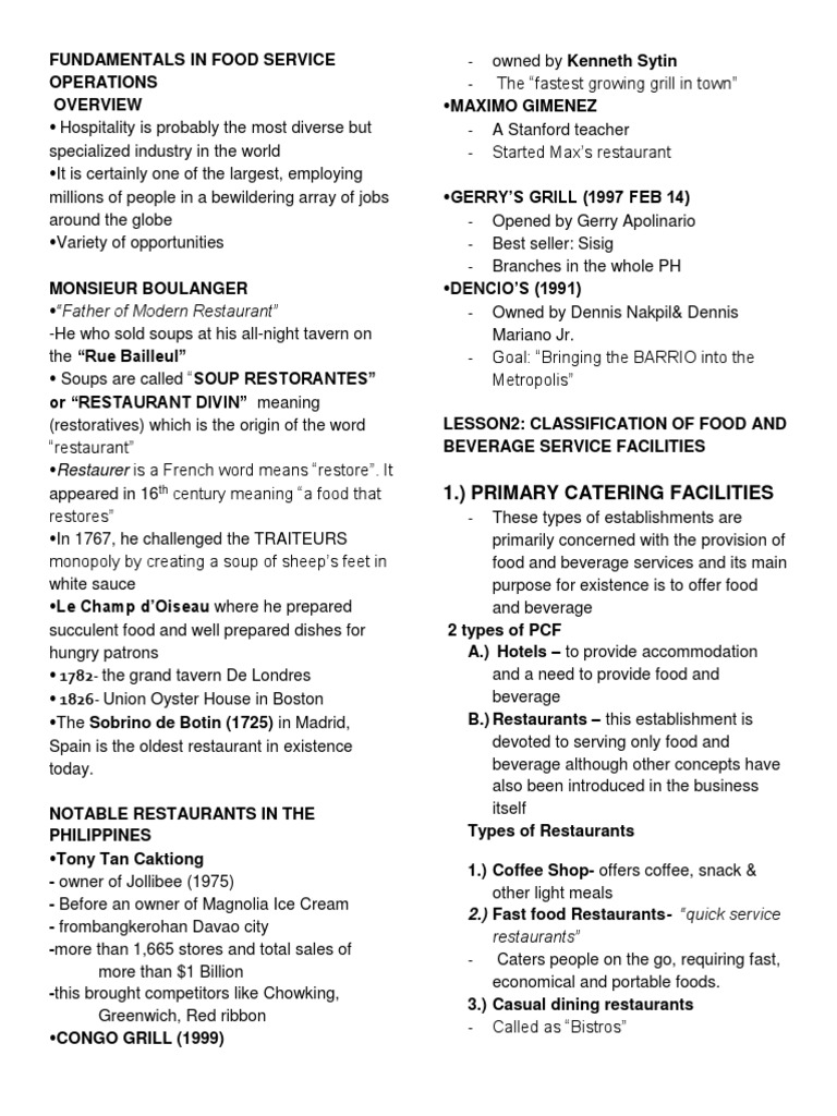 Fundamentals of Food Service Operations | PDF | Waiting Staff | Foodservice