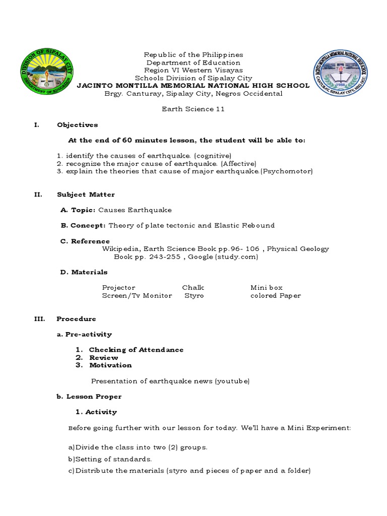 Lesson Plan For Grade 11 | PDF | Earthquakes | Plate Tectonics