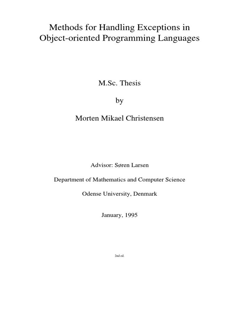Methods For Handling Exceptions in Object-Oriented Programming ... Methods For Handling Exceptions in Object-Oriented Programming ...