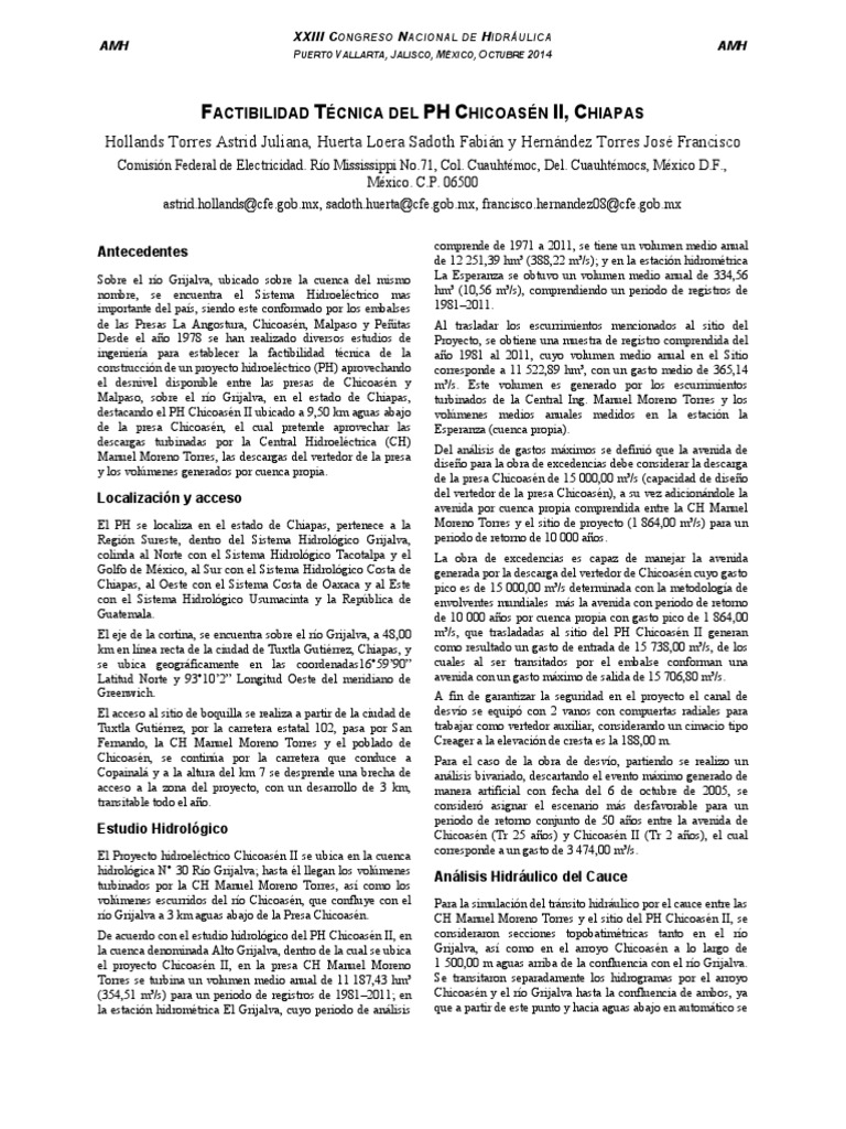 Factibilidad Técnica Del PH Chicoasén Ii, Chiapas | PDF | Agua y ...