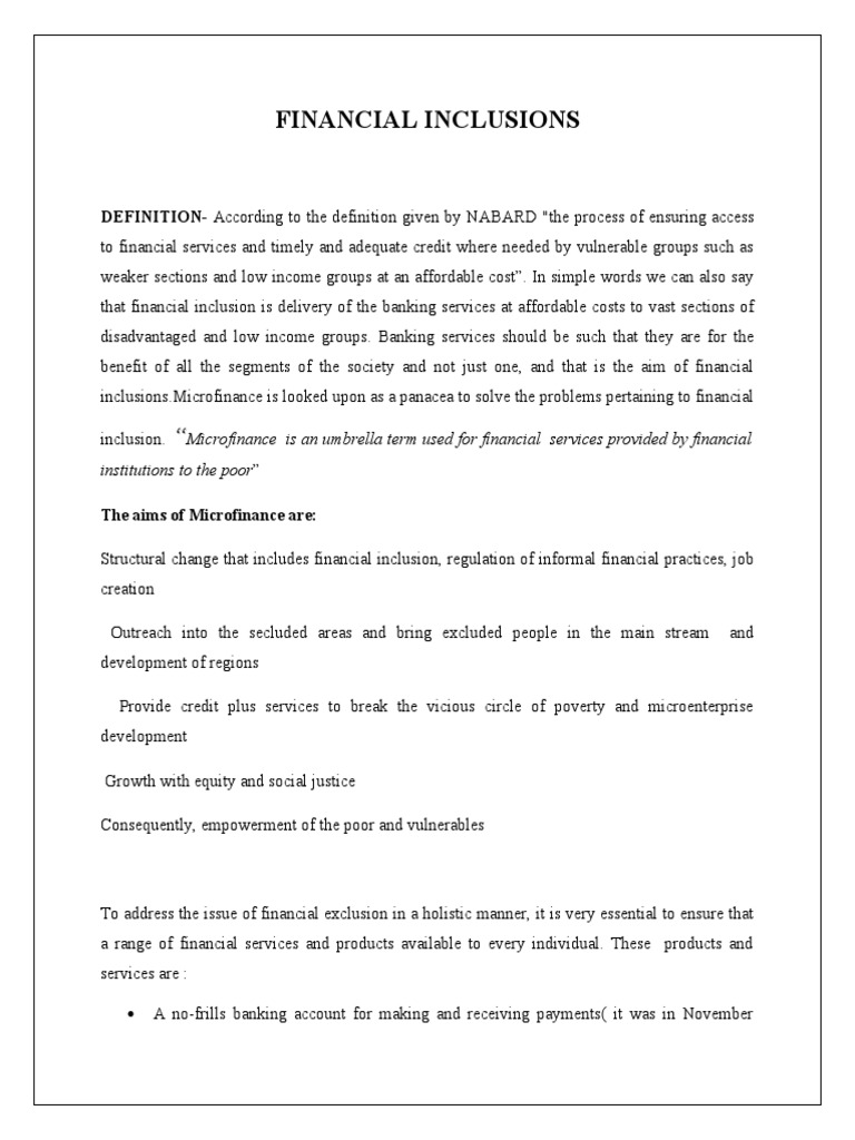 Financial Inclusions: DEFINITION-According To The Definition Given by ...