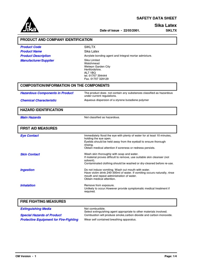 msds ie-msds-sika_latex | Safety | Materials