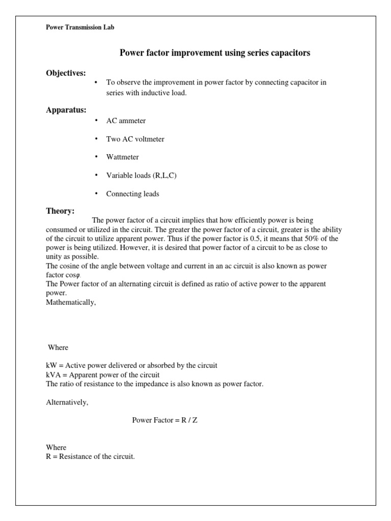 Series Capacitors for Power Factor Improvement | PDF | Capacitor ...