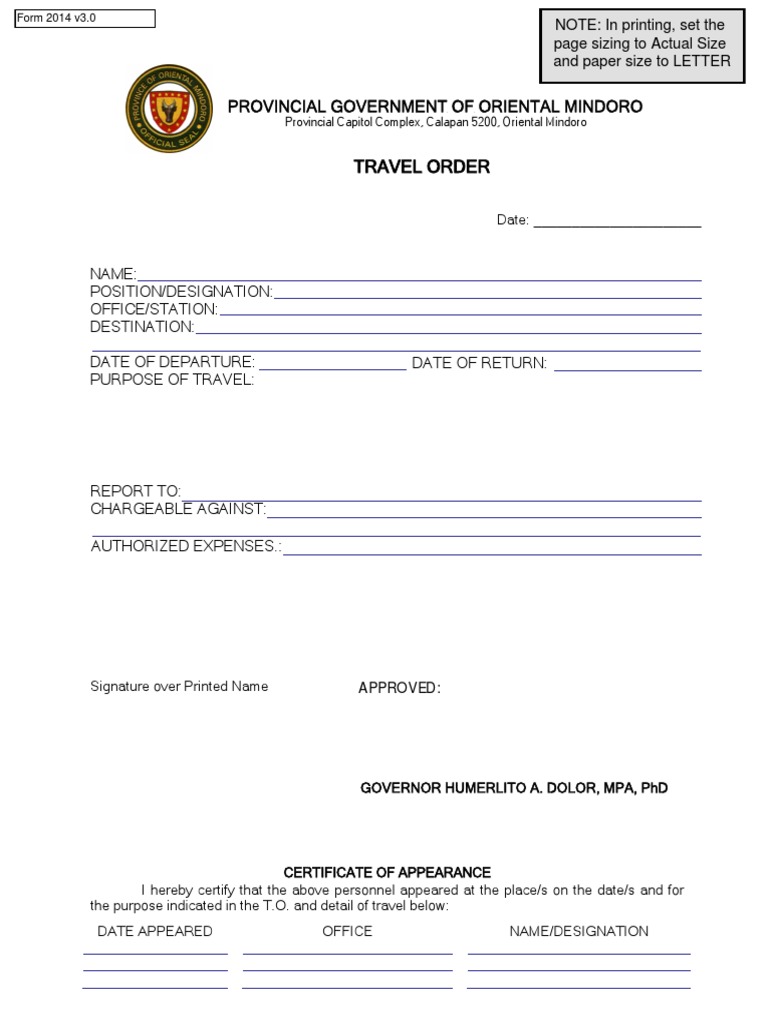 Individual Travel Order Mayor | PDF