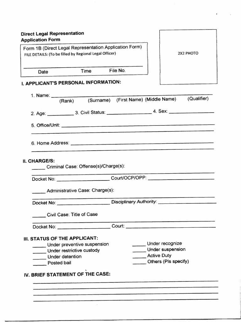 Direct Legal Representation Application Form | PDF