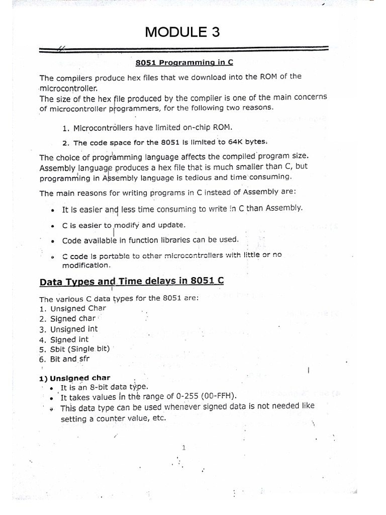 8051 Microcontroller Module 3 Notes | PDF